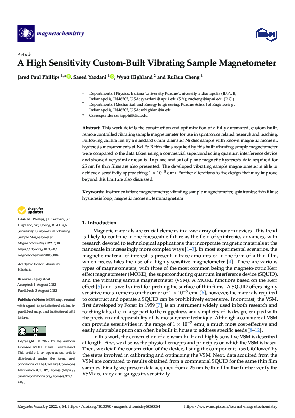 (PDF) A High Sensitivity Custom-Built Vibrating Sample Magnetometer