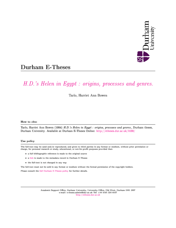 (PDF) HD's Helen in Egypt Origins, processes and genres