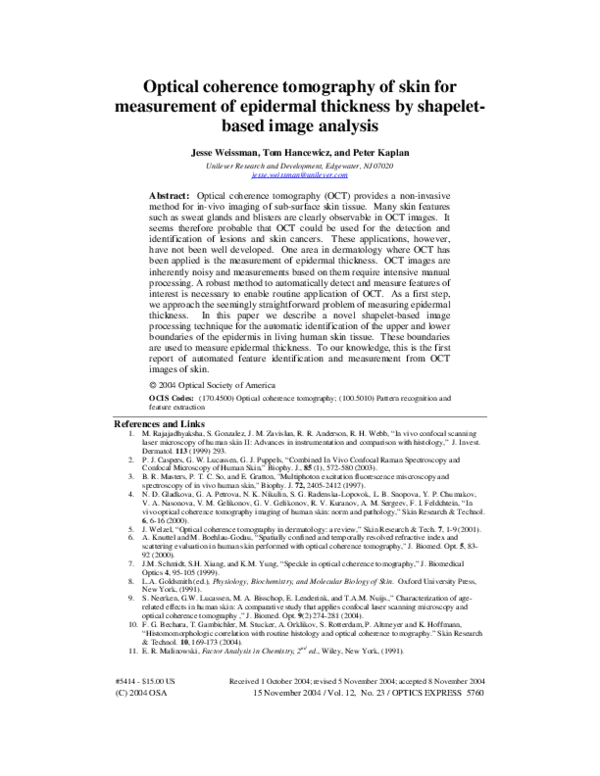 (PDF) Shapelet Analysis for OCT Epidermal Thickness