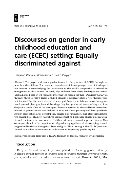 (PDF) Discourses on gender in early childhood education and care (ECEC ...