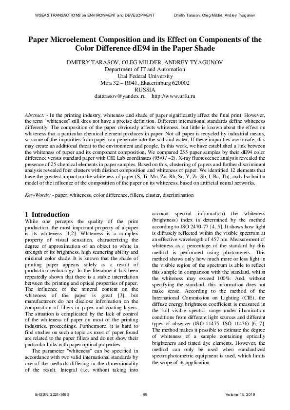 (PDF) Paper Microelement Composition and its Effect on Components of ...