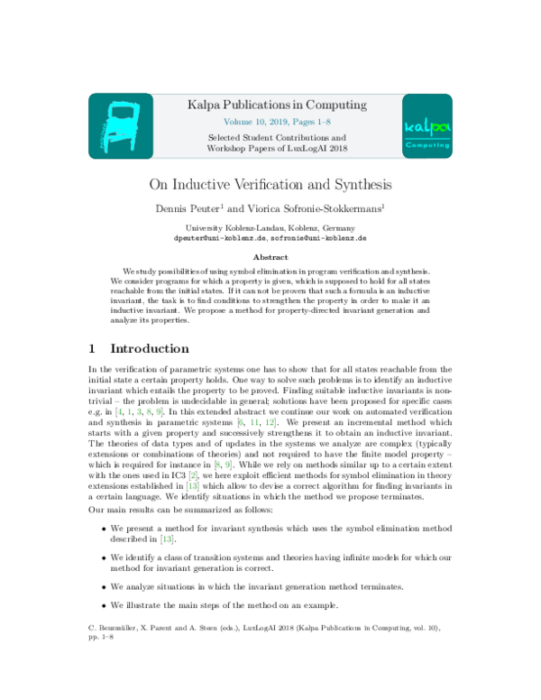 Pdf On Inductive Verification And Synthesis