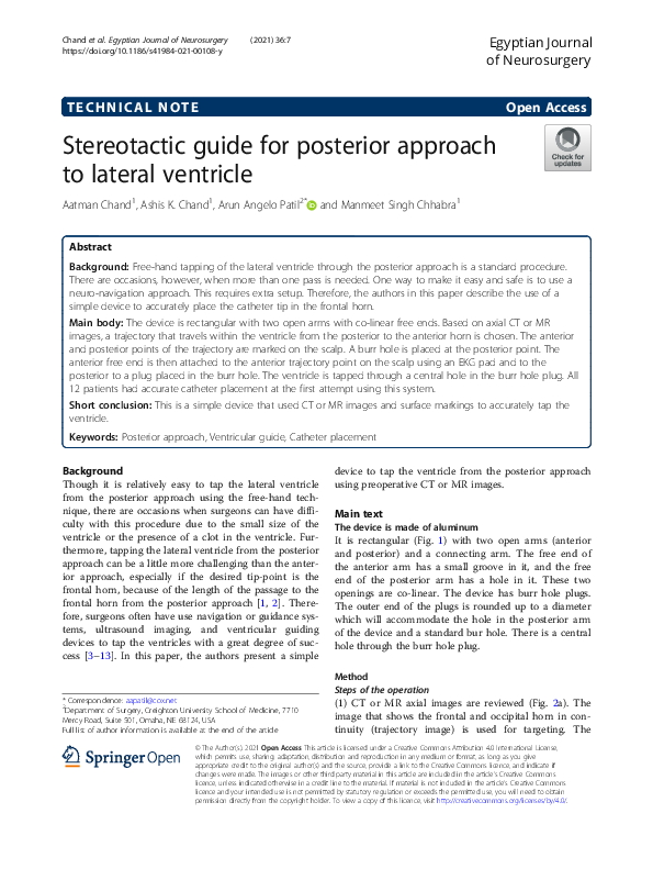 (PDF) Stereotactic guide for posterior approach to lateral ventricle ...