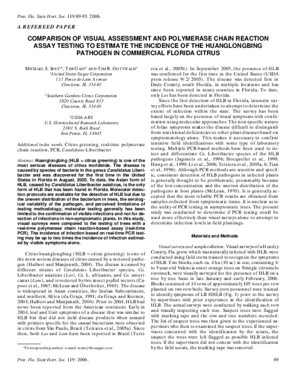 (PDF) Comparison of Visual Assessment and Polymerase Chain Reaction ...