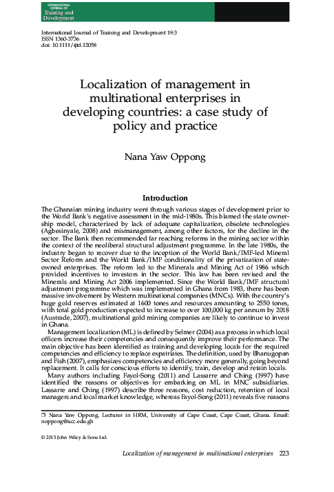 (PDF) Localization of management in multinational enterprises in ...