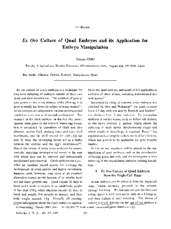 (PDF) Ex Ovo Culture of Quail Embryos and its Application for Embryo ...