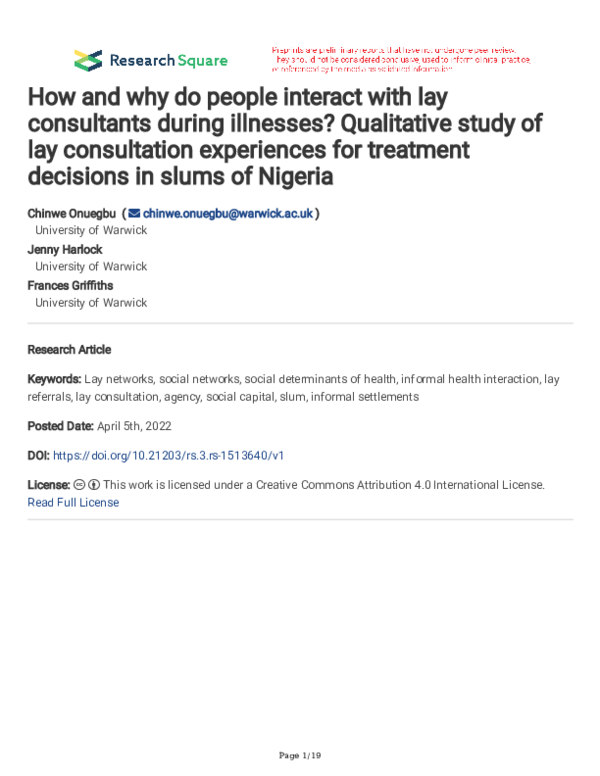 (PDF) How and why do people interact with lay consultants during ...