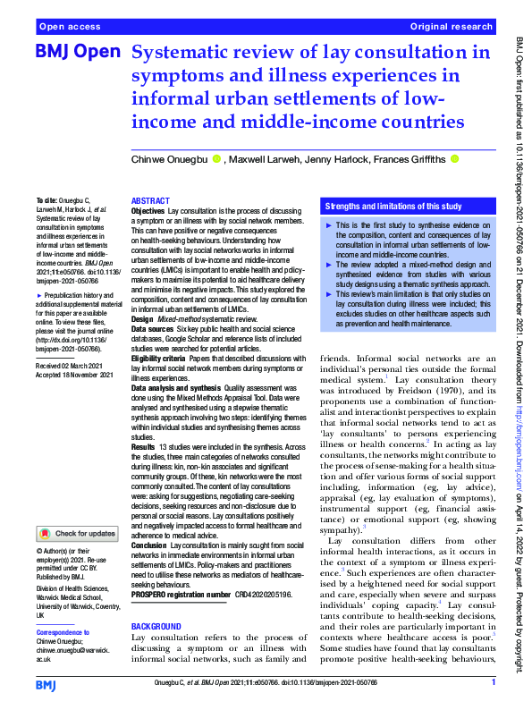 (PDF) Systematic review of lay consultation in symptoms and illness ...