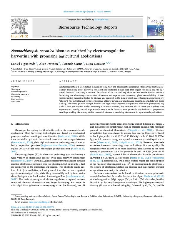 (PDF) Nannochloropsis oceanica biomass enriched by electrocoagulation harvesting with promising ...