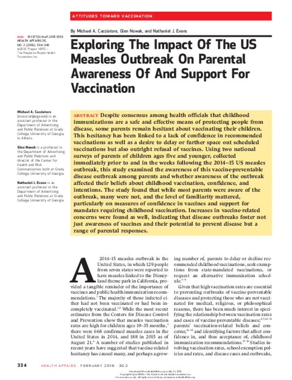 (PDF) Exploring The Impact Of The US Measles Outbreak On Parental ...