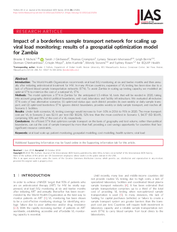 (PDF) Impact of a borderless sample transport network for scaling up viral load monitoring ...