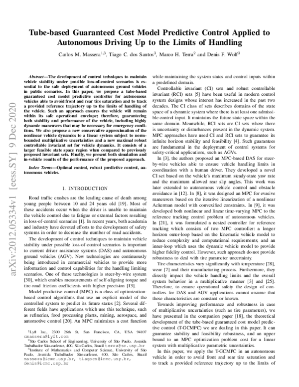 (PDF) Tube-based Guaranteed Cost Model Predictive Control Applied to Autonomous Driving Up to ...