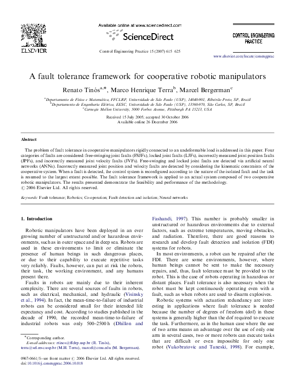 (PDF) A fault tolerance framework for cooperative robotic manipulators