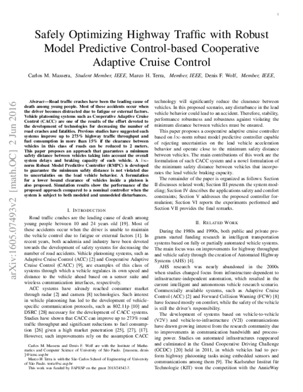 (PDF) Safe Optimization of Highway Traffic With Robust Model Predictive Control-Based ...