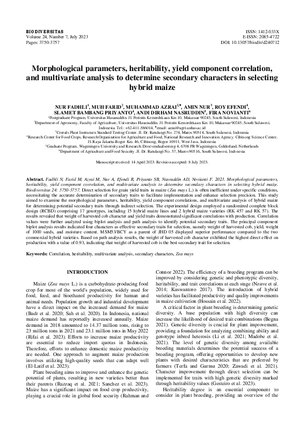 (PDF) Morphological parameters, heritability, yield component correlation, and multivariate ...
