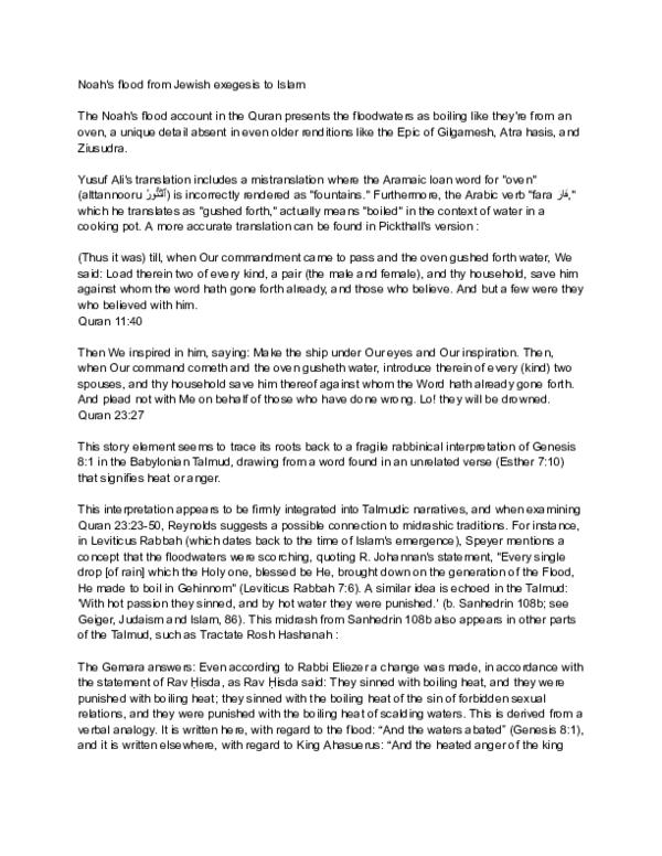 (PDF) Noah's flood from Jewish exegesis to Islam