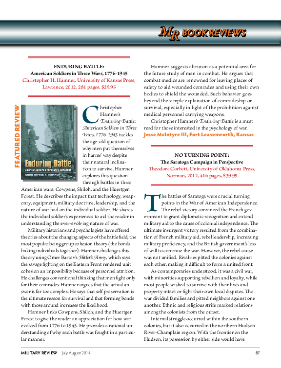 (PDF) No Turning Point: The Saratoga Campaign in Perspective