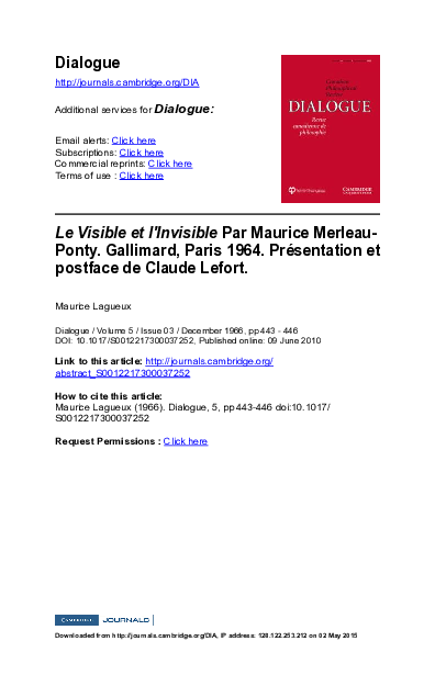 (PDF) Le Visible et l'Invisible Par Maurice Merleau-Ponty. Gallimard ...