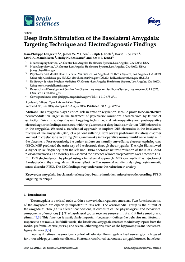 (PDF) Deep Brain Stimulation of the Basolateral Amygdala: Targeting ...