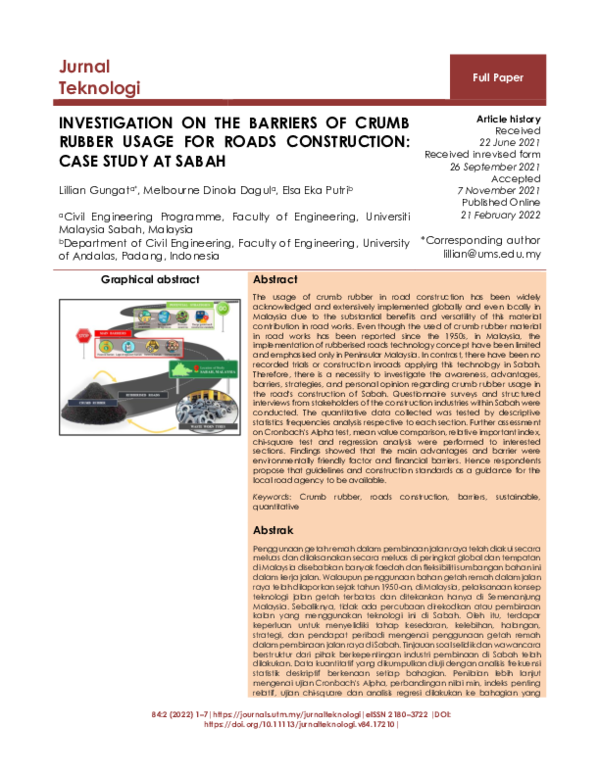 (PDF) Investigation on the Barriers of Crumb Rubber Usage for Roads ...