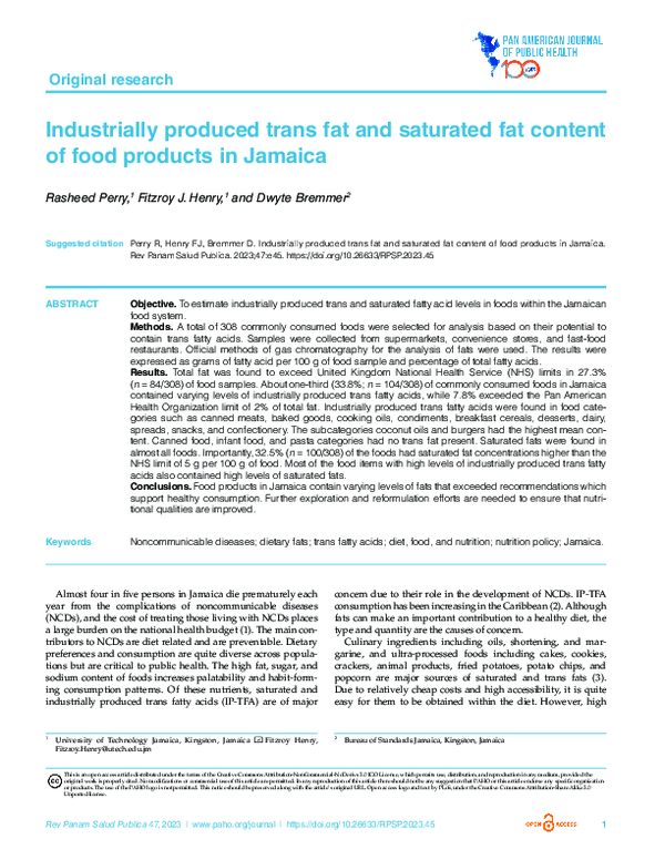 (PDF) Industrially produced trans fat and saturated fat content of food ...