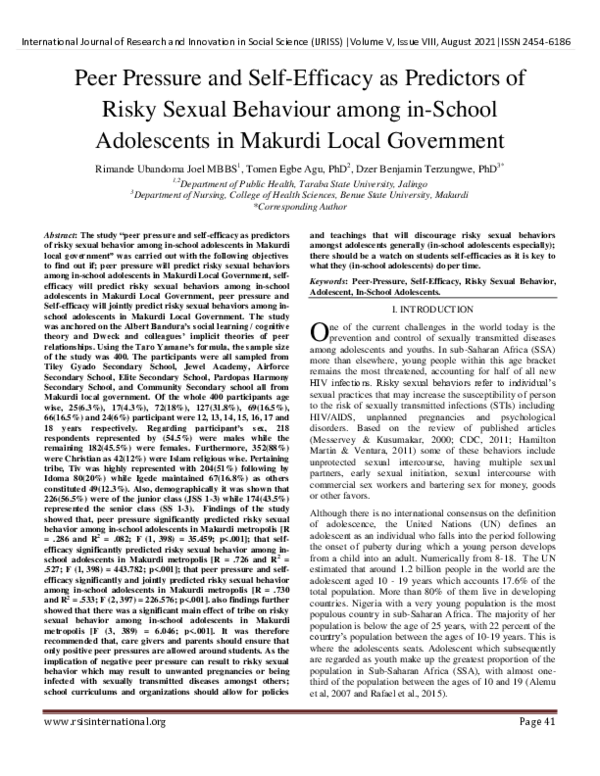 (PDF) Peer Pressure and Self-Efficacy as Predictors of Risky Sexual ...