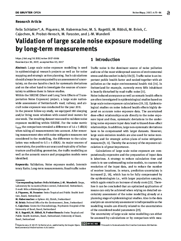 (PDF) Validation of large scale noise exposure modelling by long-term ...