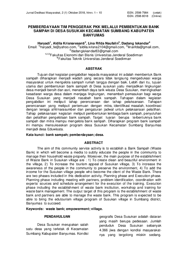 (PDF) Pemberdayaan Tim Penggerak PKK Melalui Pembentukan Bank Sampah DI Desa Susukan Kecamatan ...