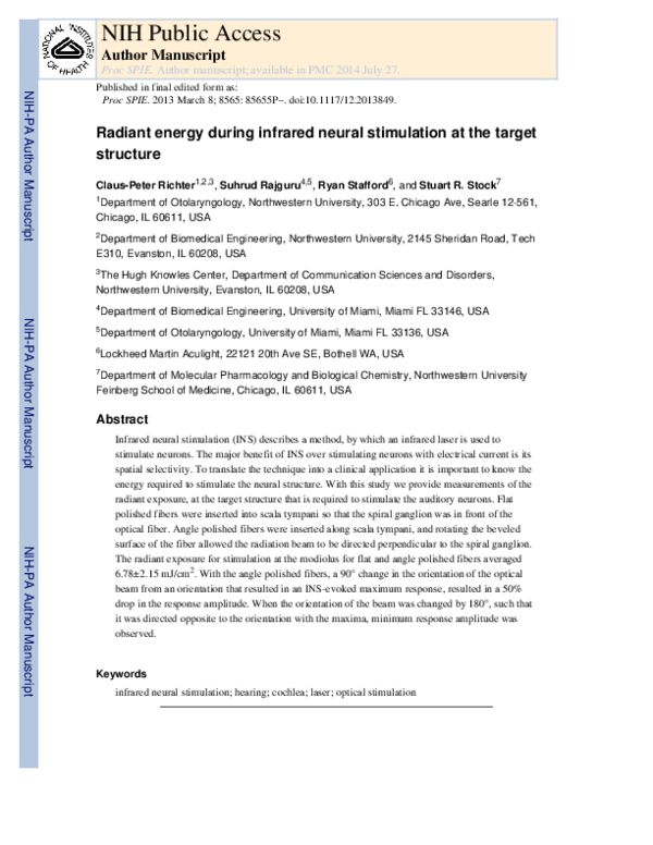 (PDF) Radiant energy during infrared neural stimulation at the target ...