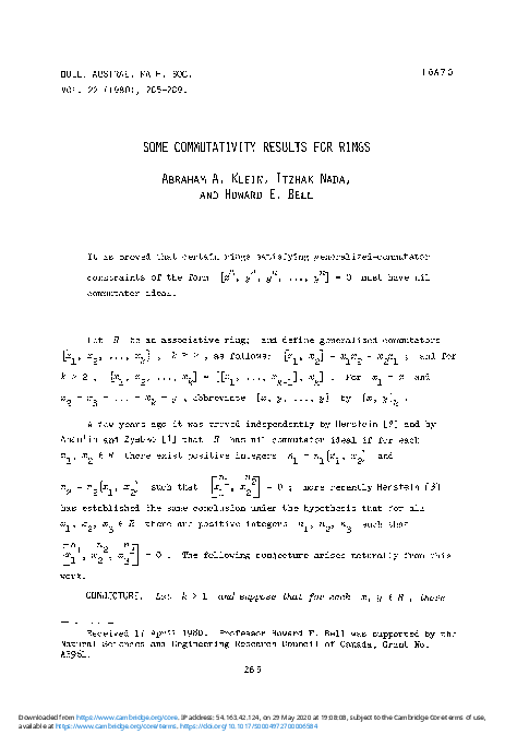 (PDF) Some commutativity results for rings