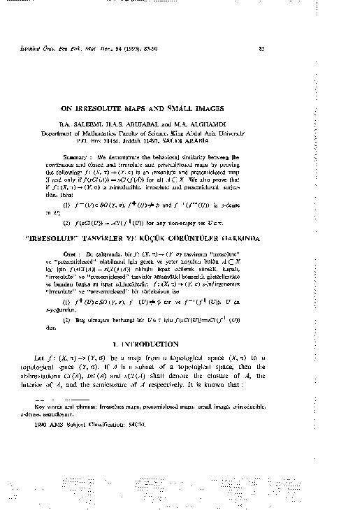 (PDF) On Irresolute Maps and Small Images
