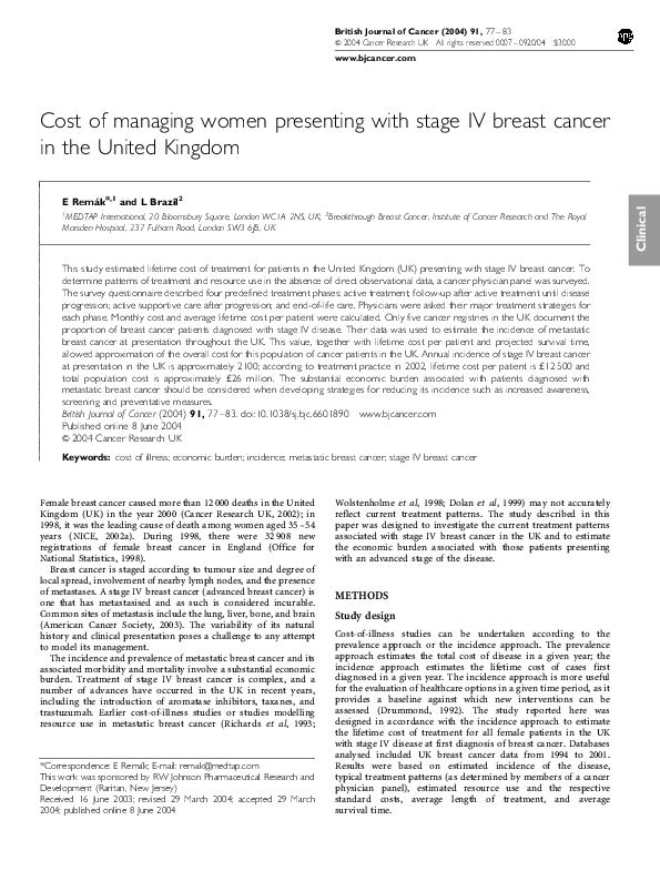 (PDF) Cost of managing women presenting with stage IV breast cancer in ...