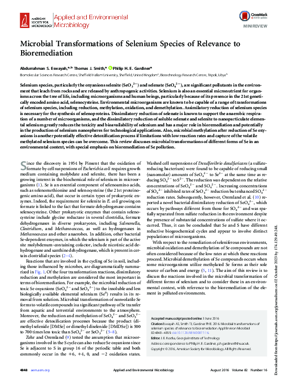 (PDF) Microbial Transformations of Selenium Species of Relevance to Bioremediation