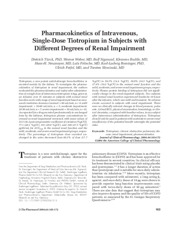 (PDF) Pharmacokinetics of Intravenous, Single-Dose Tiotropium in ...