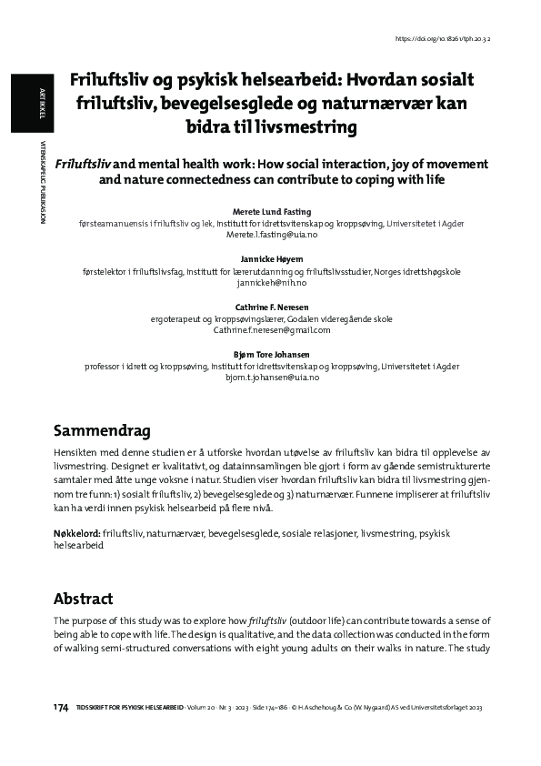 (PDF) Friluftsliv og psykisk helsearbeid: Hvordan sosialt friluftsliv, bevegelsesglede og ...