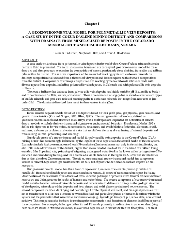 (PDF) Chapter I A GEOENVIRONMENTAL MODEL FOR POLYMETALLIC VEIN DEPOSITS ...