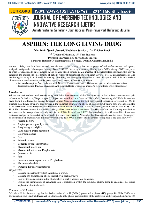 (PDF) ASPIRIN: THE LONG LIVING DRUG