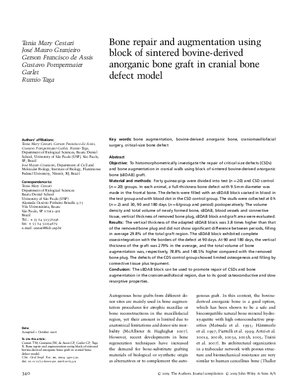 (PDF) Bone repair and augmentation using block of sintered bovine ...