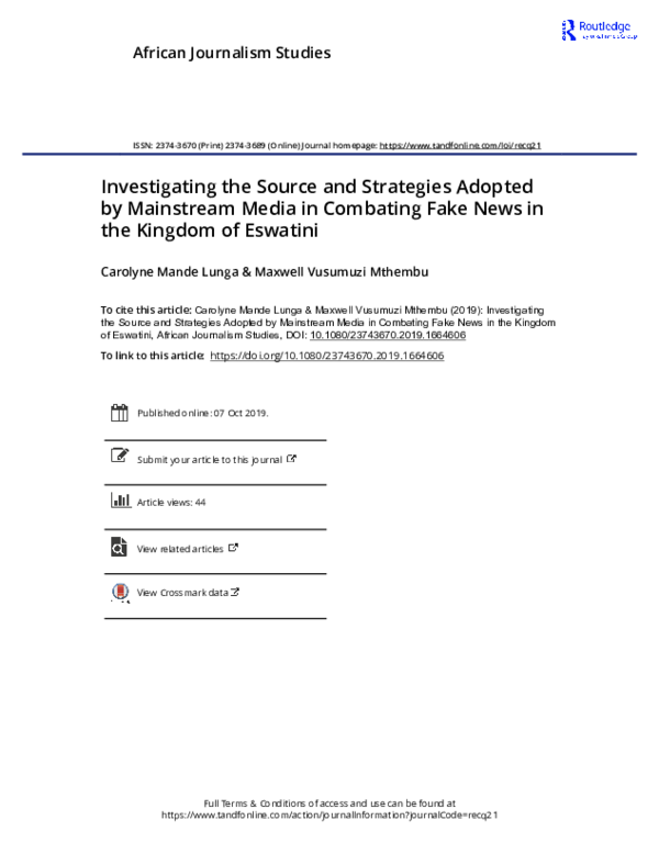 (PDF) Investigating the Source and Strategies Adopted by Mainstream ...