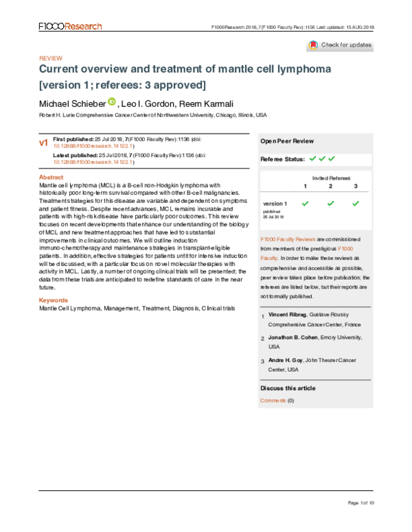 (PDF) Current overview and treatment of mantle cell lymphoma