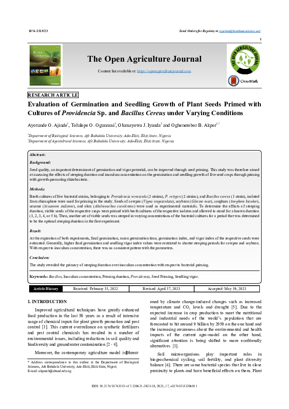 (PDF) Evaluation of Germination and Seedling Growth of Plant Seeds ...