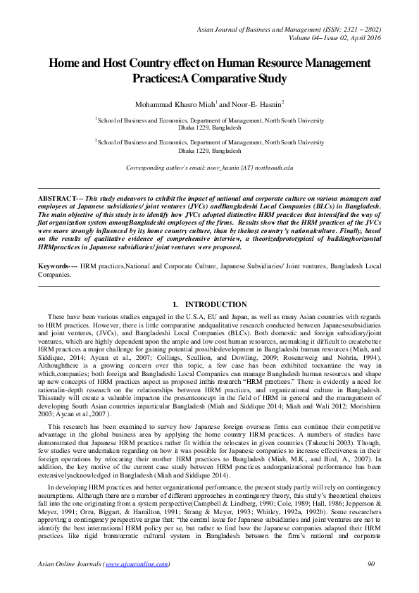 (PDF) Home and Host Country effect on Human Resource Management ...