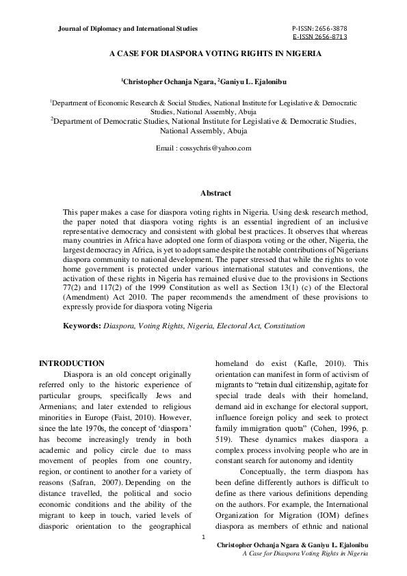 (PDF) A Case for Diaspora Voting Rights in Nigeria