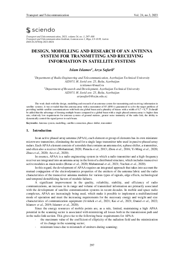 (PDF) Design, Modelling and Research of an Antenna System for ...