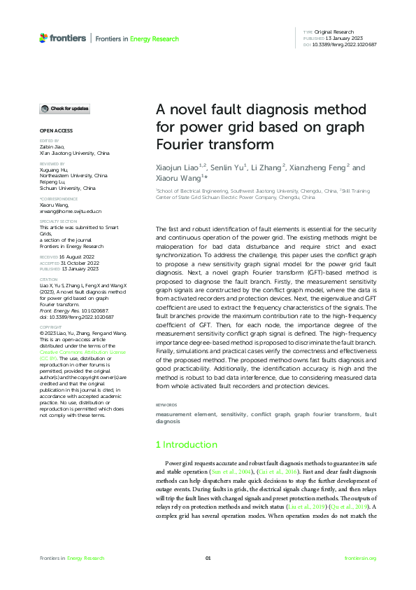 (PDF) A novel fault diagnosis method for power grid based on graph Fourier transform | SENLIN YU ...
