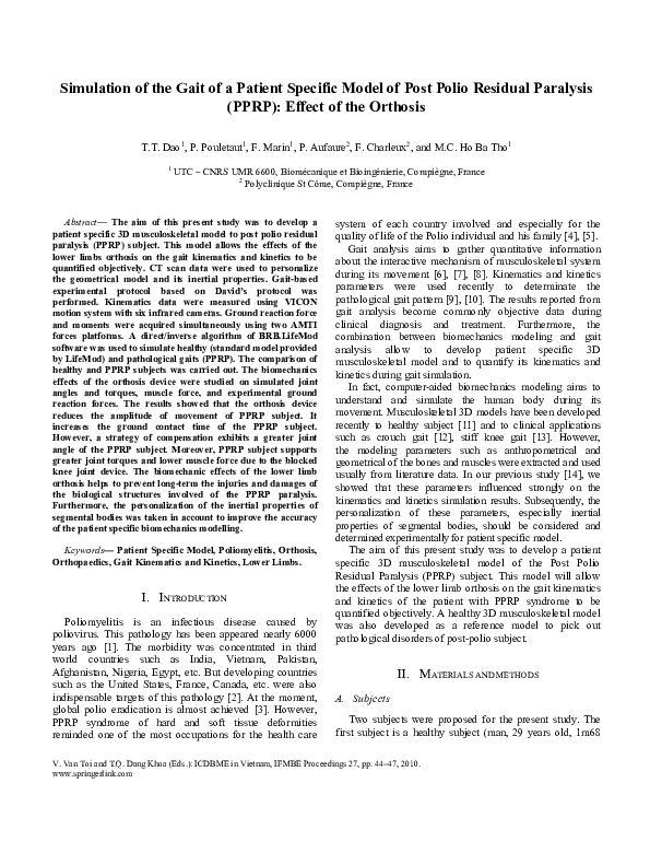 (PDF) Simulation of the Gait of a Patient Specific Model of Post Polio ...