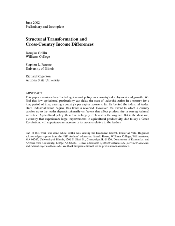 (PDF) Structural transformation and cross-country income differences