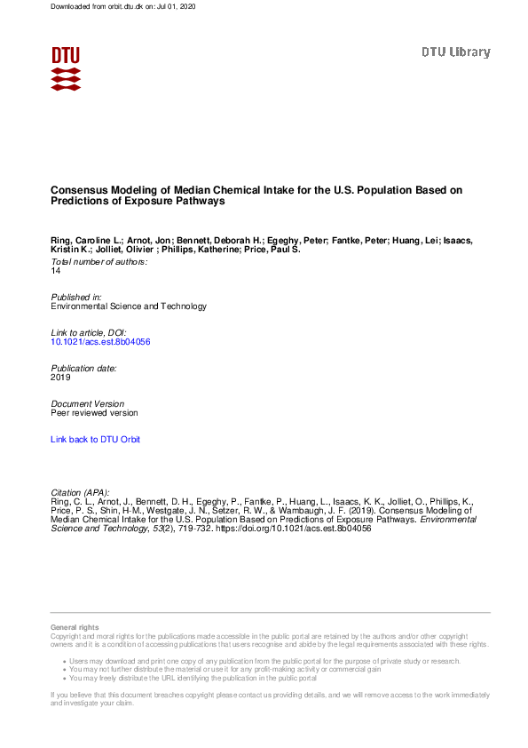 (PDF) Consensus Modeling of Median Chemical Intake for the U.S. Population Based on Predictions ...