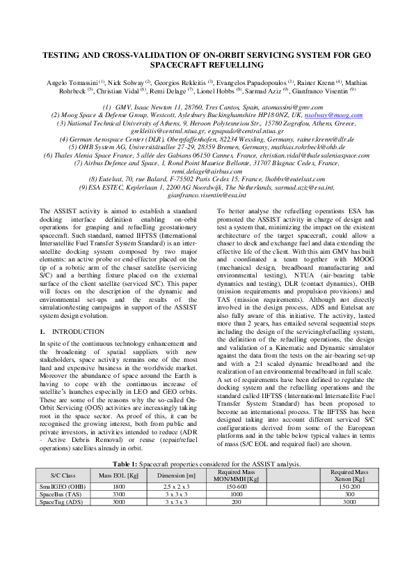 Pdf Testing And Cross Validation Of On Orbit Servicing System For Geo