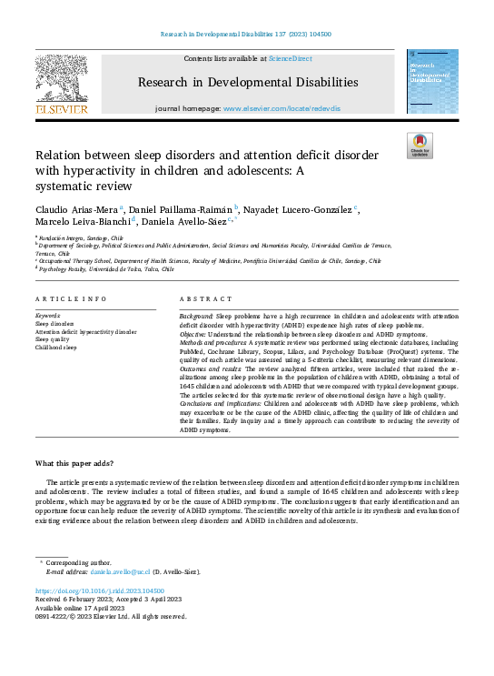 (PDF) Relation between sleep disorders and attention deficit disorder with hyperactivity in ...